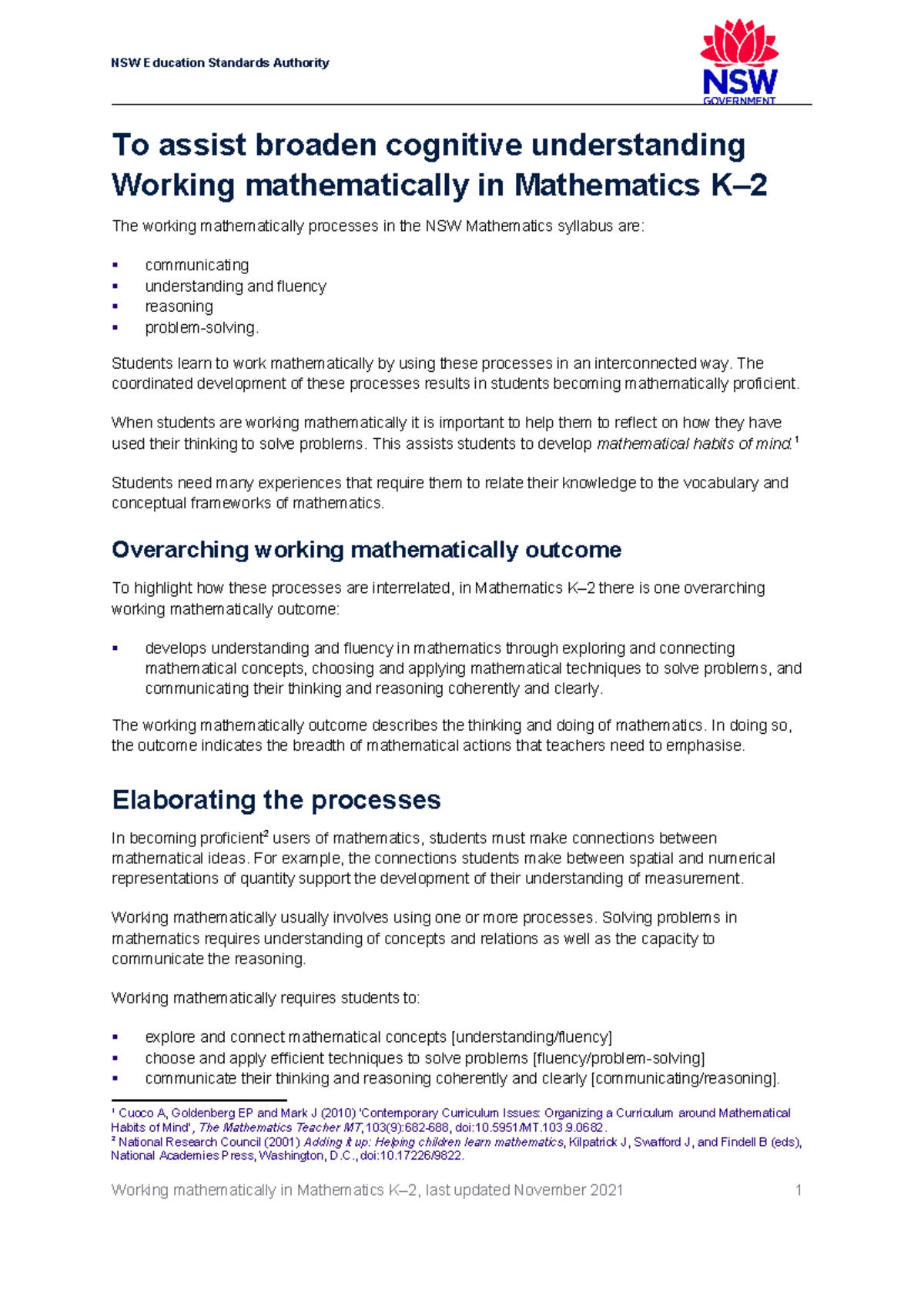 Working mathematically in mathematics k 2 - NSW Education Standards ...