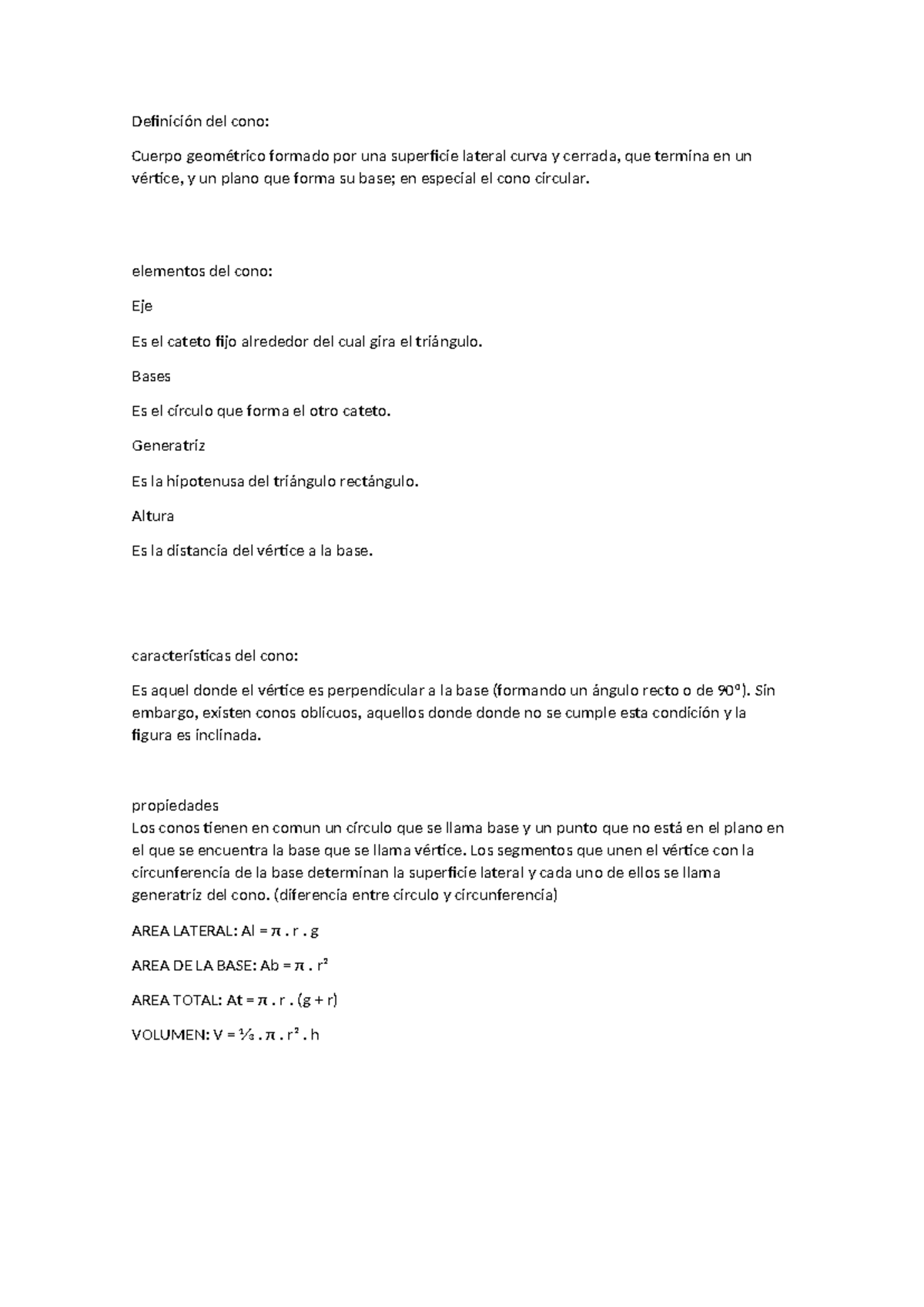 Elementos del cono - Definición del cono: Cuerpo geométrico formado por ...