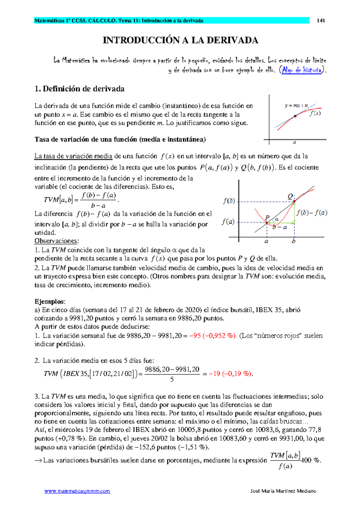 T11 introducción derivada - INTRODUCCIÓN A LA DERIVADA La Matemática ha ...