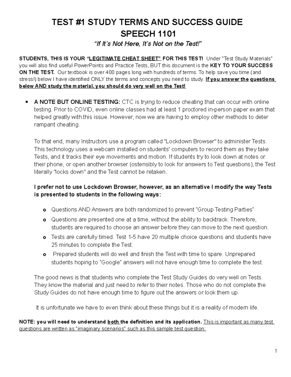 TEST 1 Study Terms AND Success Guide - Speech 1101 - TEST #1 STUDY ...