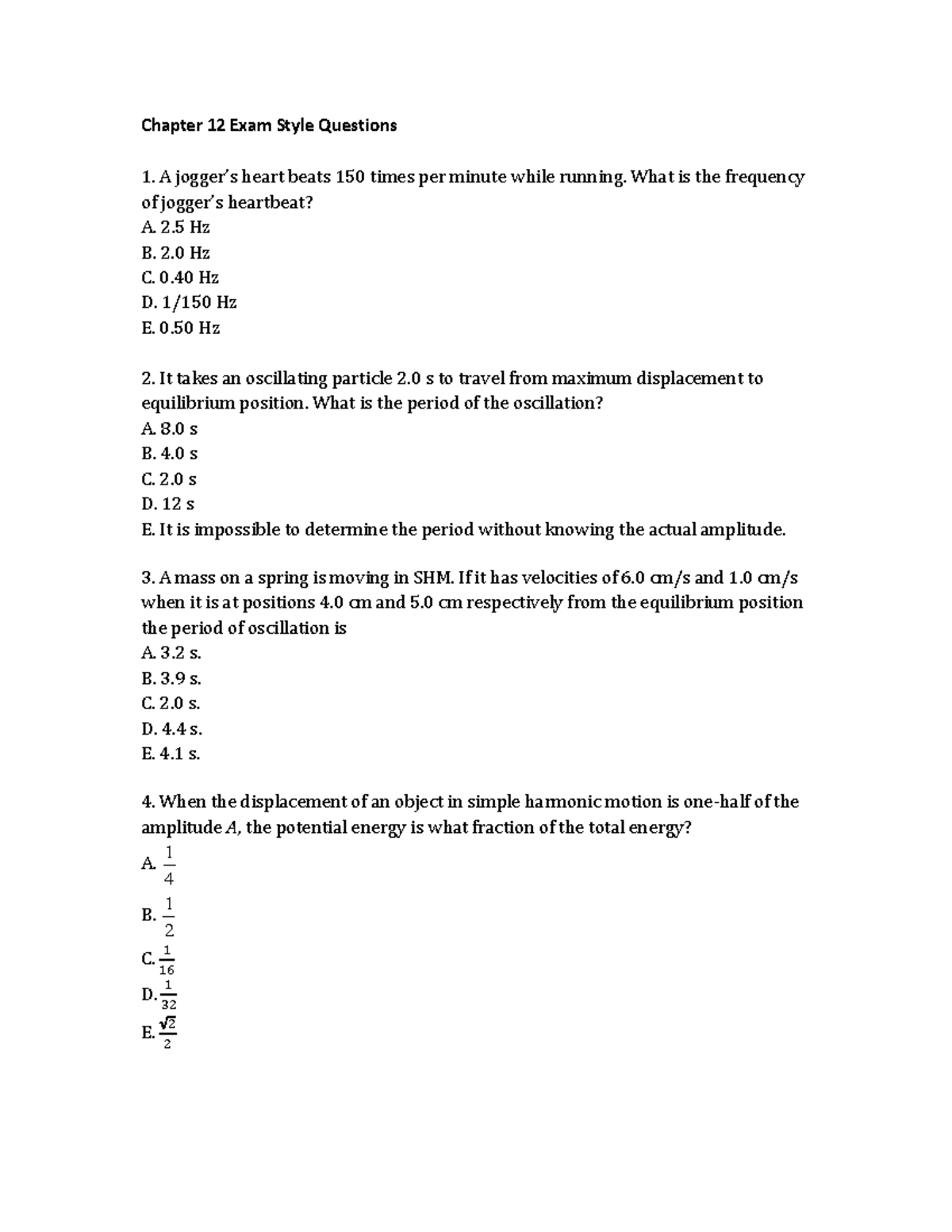 Chapter 12 Exam Style Questions - Chapter 12 Exam Style Questions A ...
