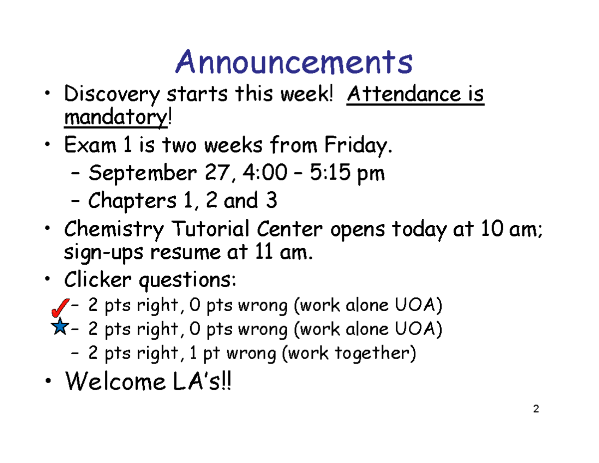 CHEM PAGE - Chem summary - Announcements • Discovery starts this week ...