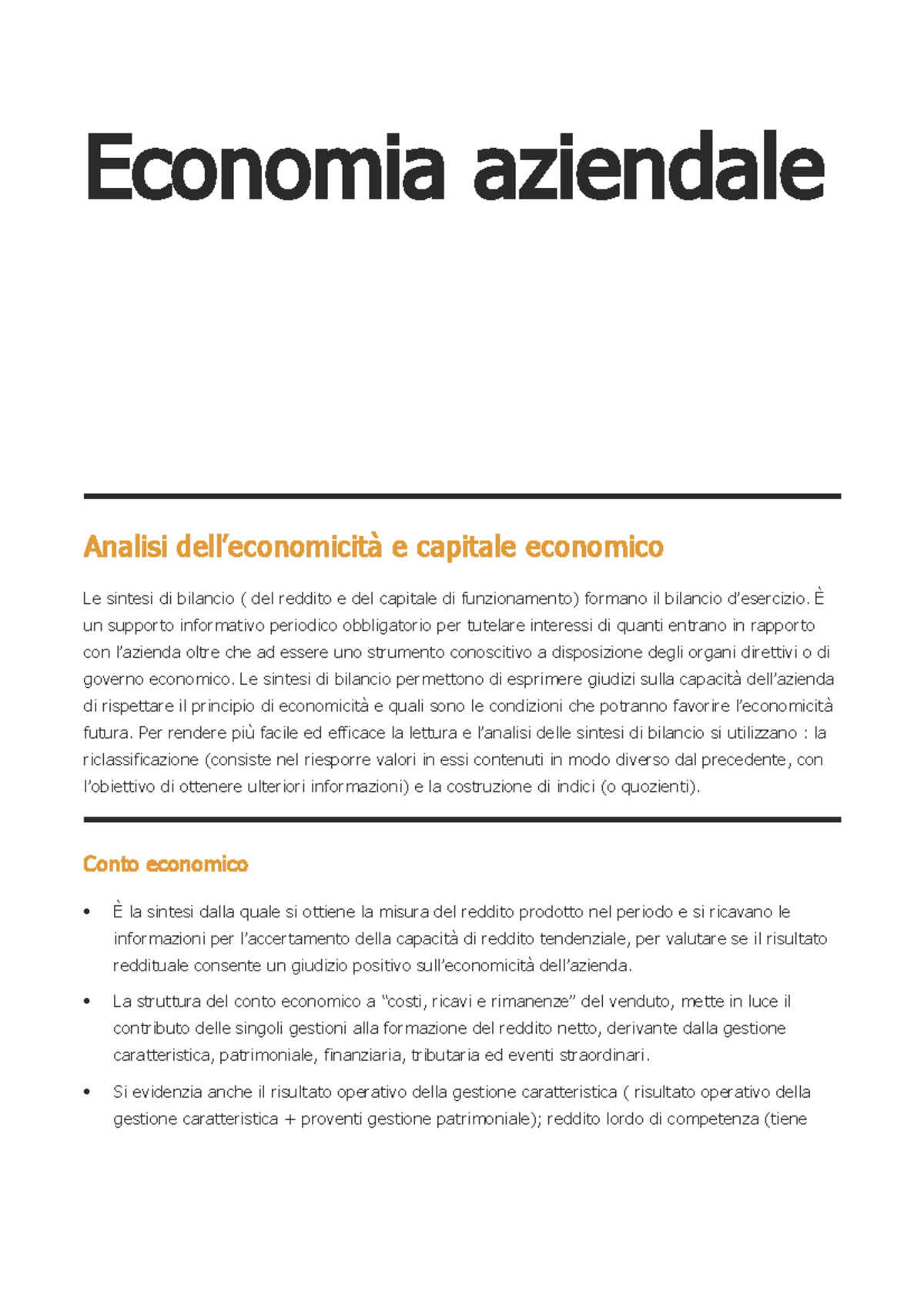 Economia aziendale corso - Economia aziendale Analisi dell’economicità ...