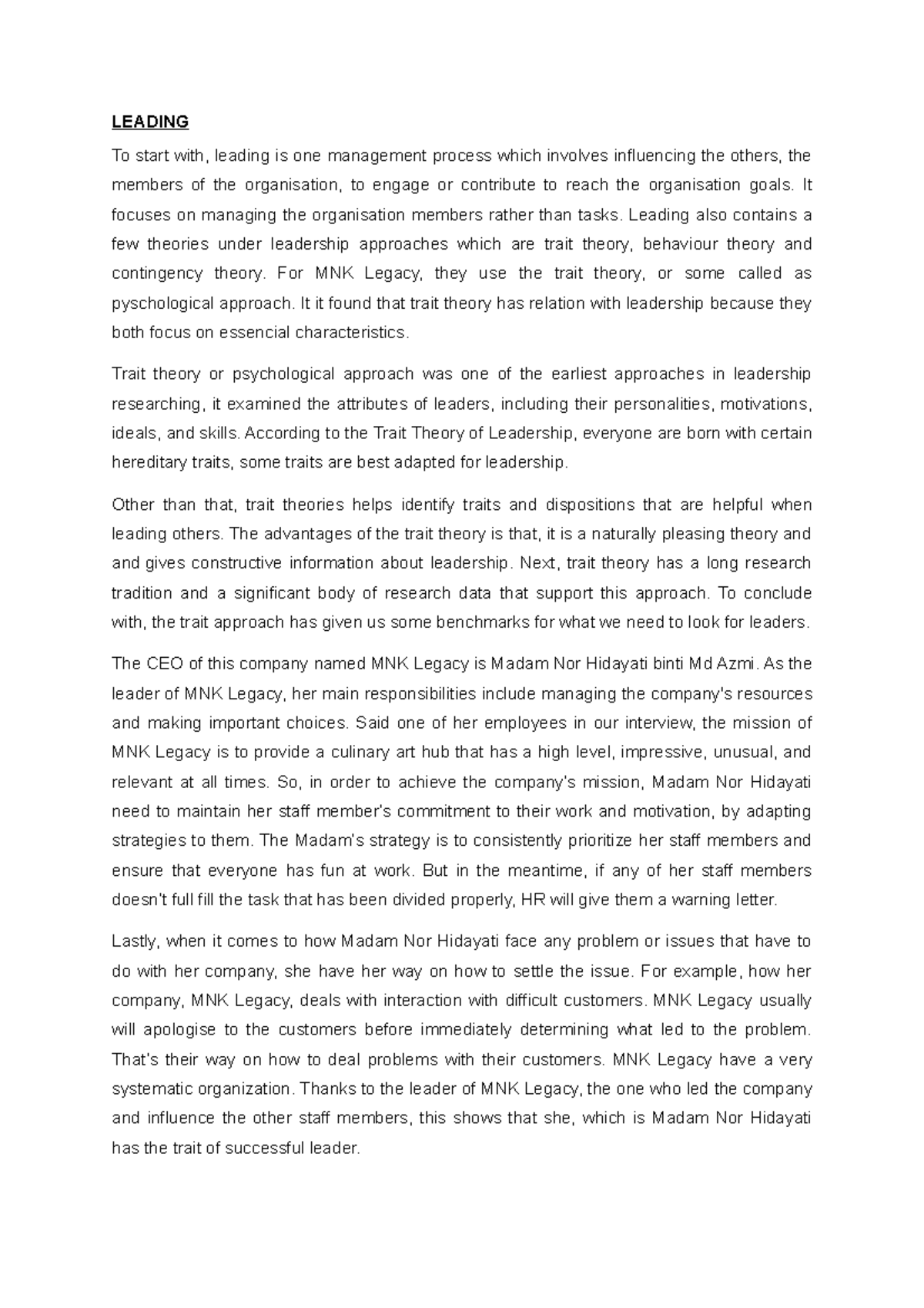 Leading MGT162 - mgt 162 - LEADING To start with, leading is one ...