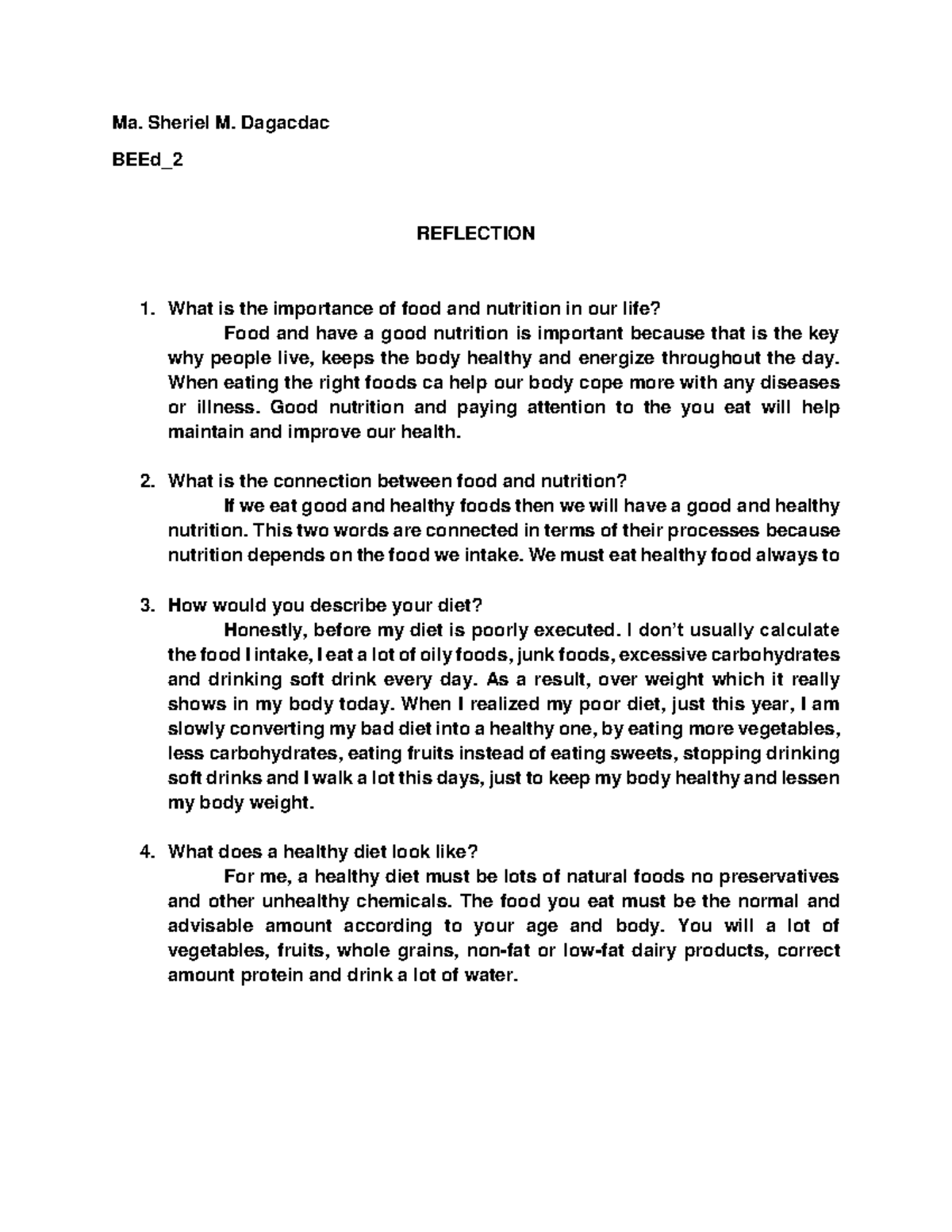 Dagacdac EPP Reflection - Ma. Sheriel M. Dagacdac BEEd_ REFLECTION What ...