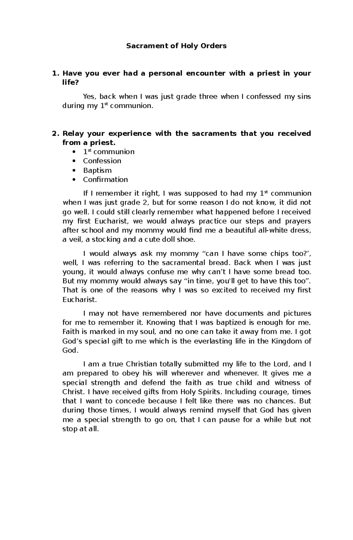 Sacrament of Holy Orders - Sacrament of Holy Orders Have you ever had a ...