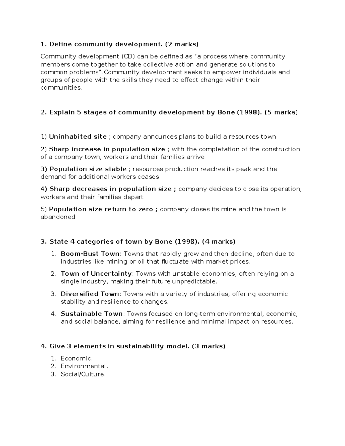 Chap 3 - TUTO - Define community development. (2 marks) Community ...