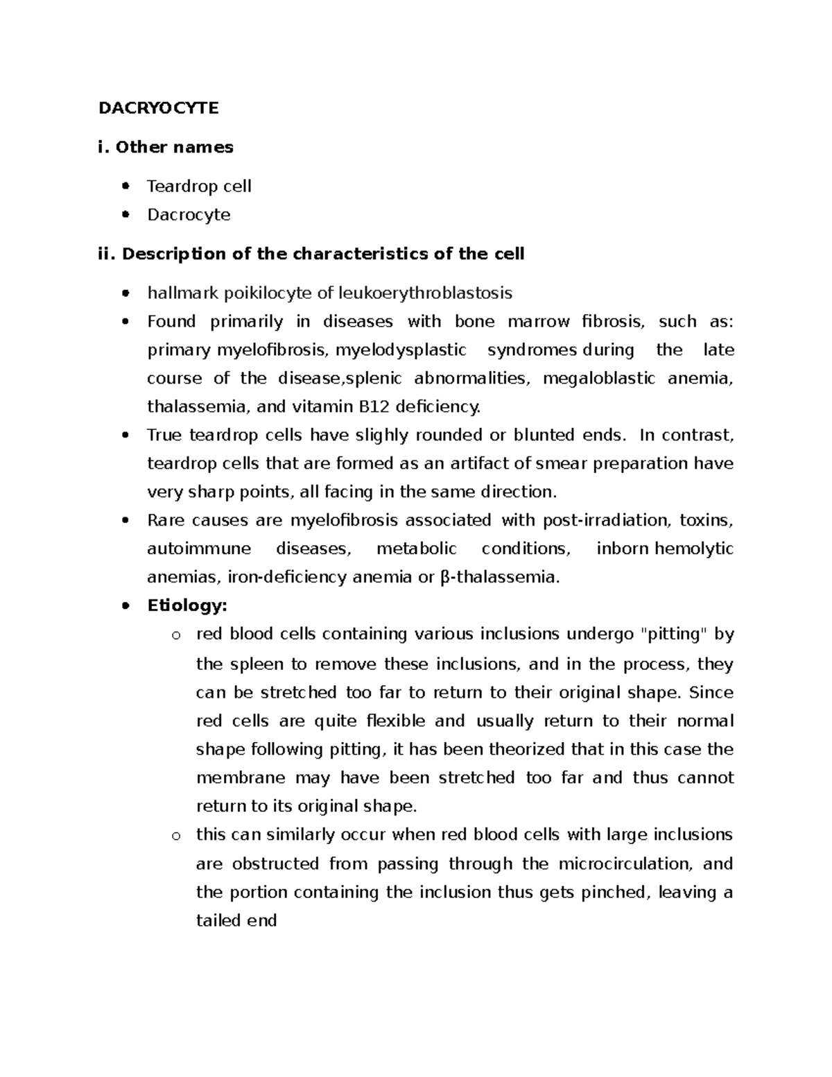 HEMA - Dacryocyte - Teardrop cell - DACRYOCYTE i. Other names Teardrop ...
