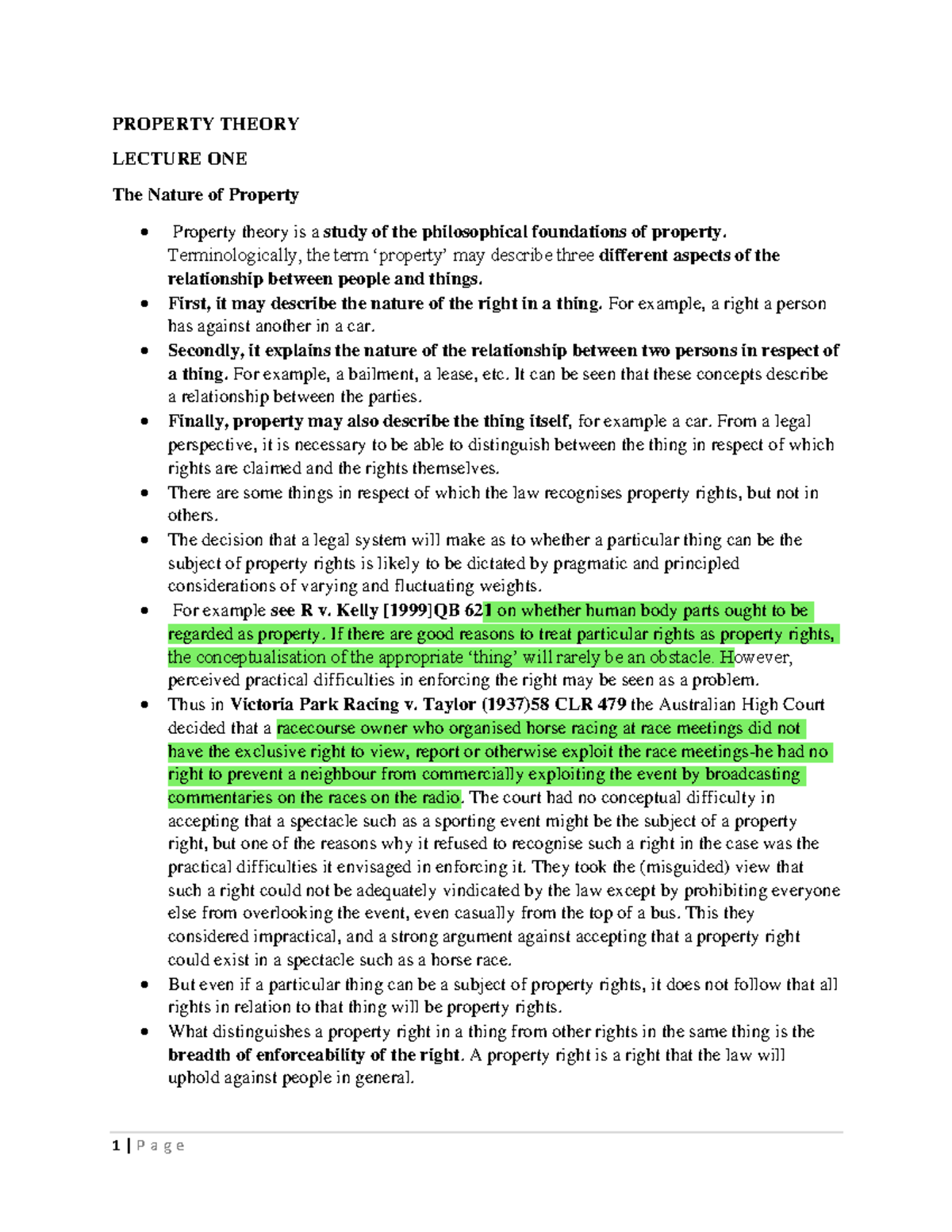 Property Theory Notes-1 - PROPERTY THEORY LECTURE ONE The Nature of ...