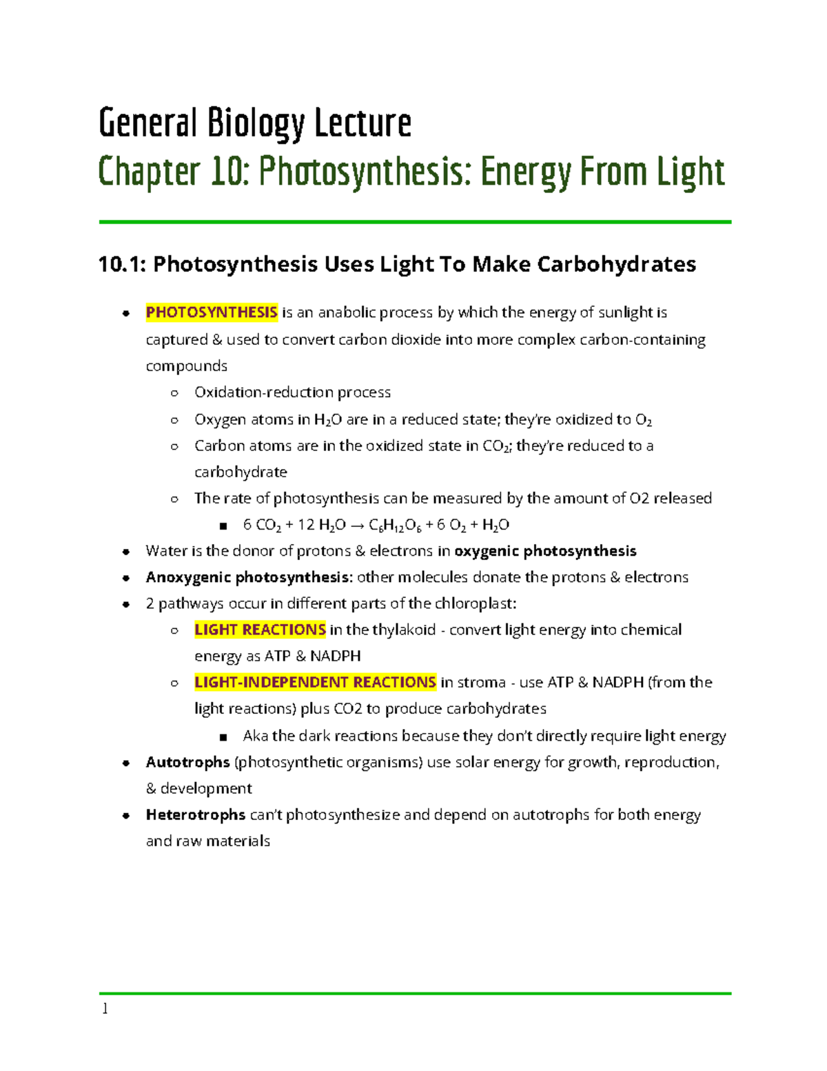 General Bio Ch. 10 Notes - General Biology Lecture Chapter 10 ...
