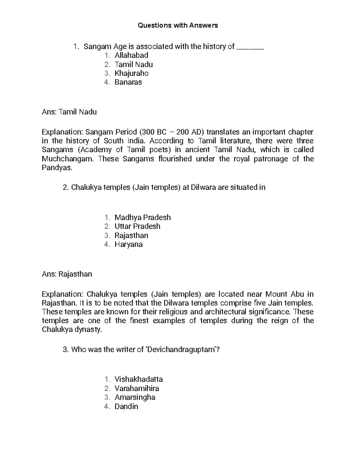 Questionnaire with answers - Ancient India: An Overview - PU - Studocu