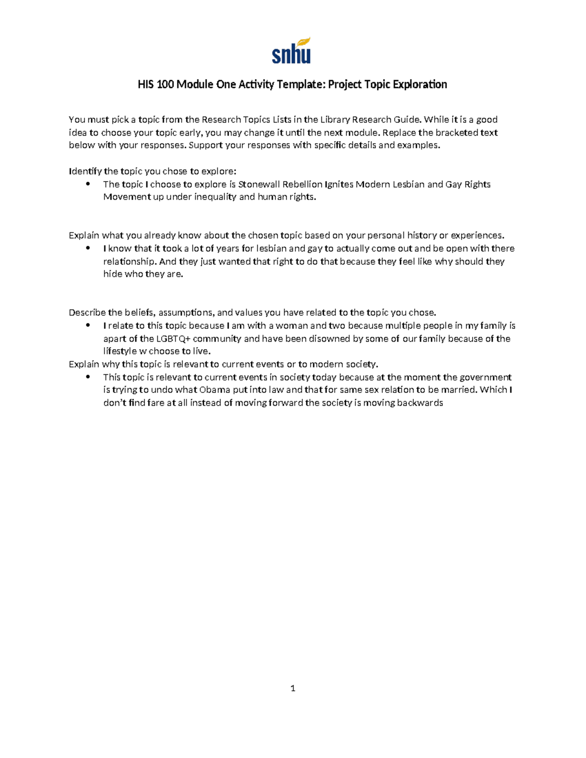 HIS 100 Module One Activity Template - While it is a good idea to ...