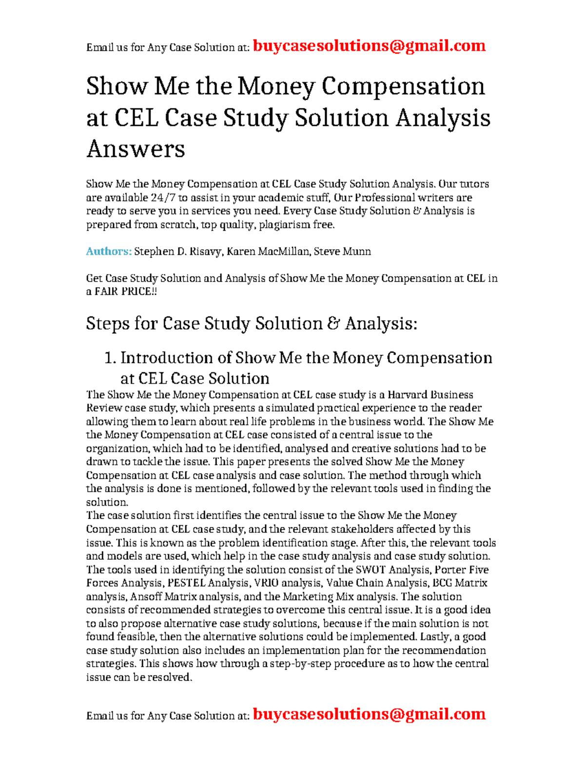 Case Solution Show Me the Money Compensation at CEL - Show Me the Money ...