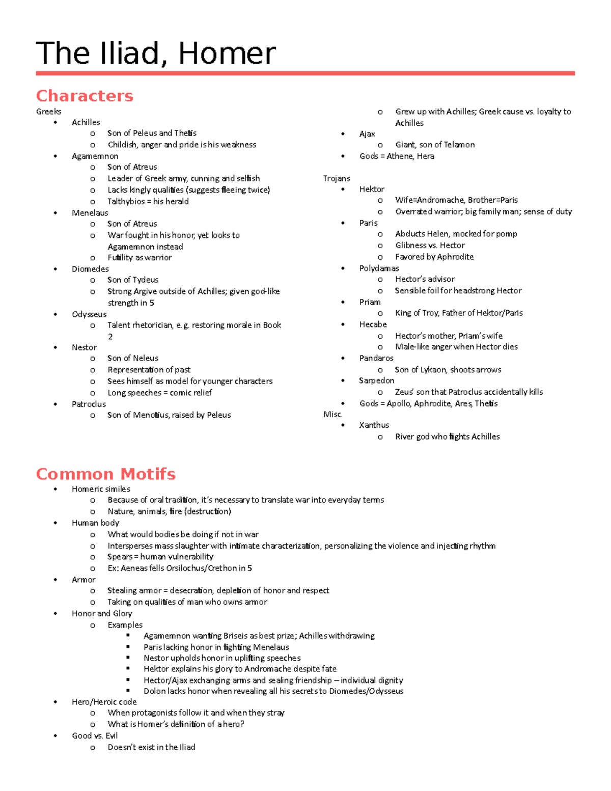 Lit Hum Final Review - The Iliad, Homer Characters Greeks Achilles o ...