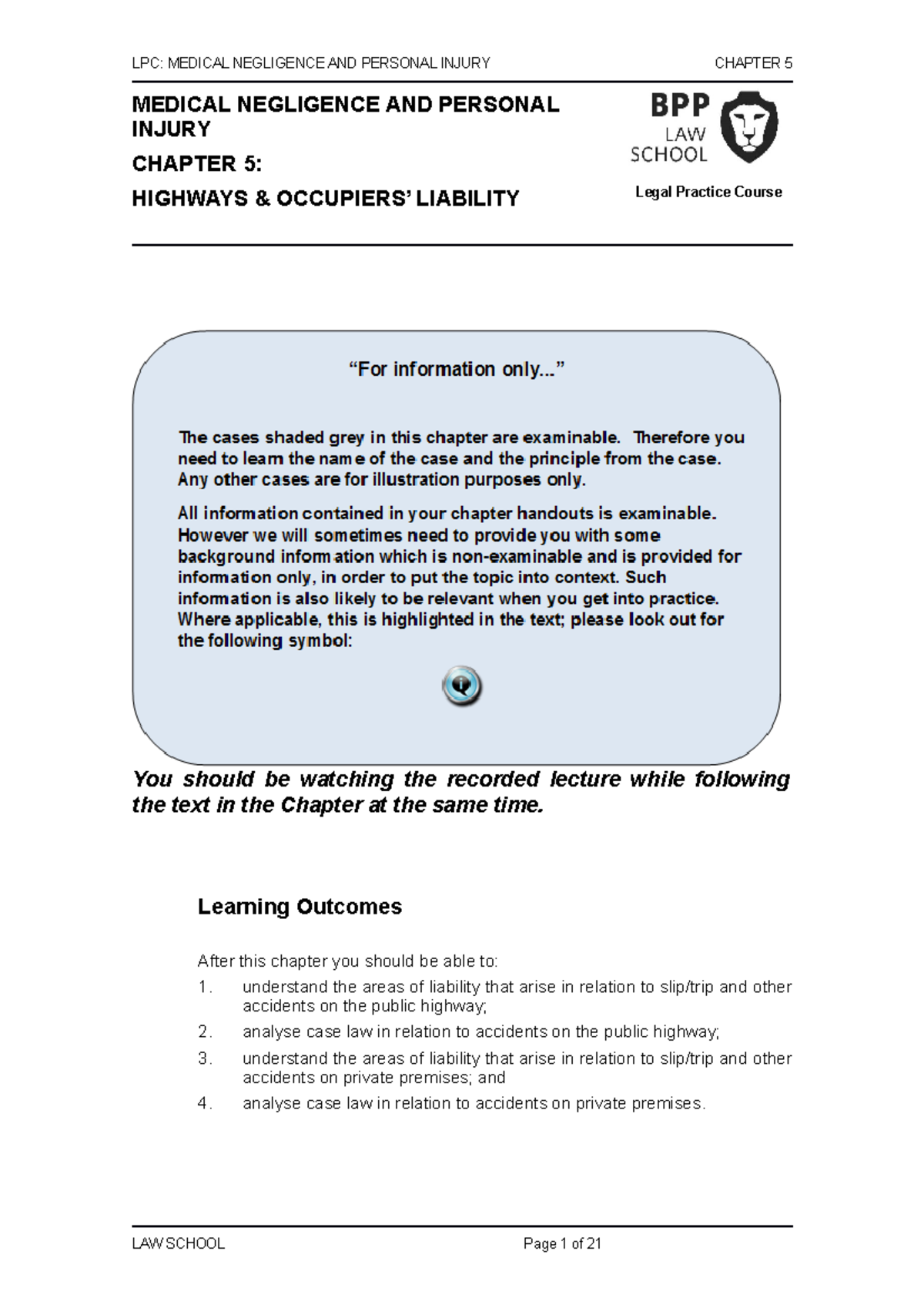 MNPI Chapter 5 2021 - LPC: MEDICAL NEGLIGENCE AND PERSONAL INJURY ...