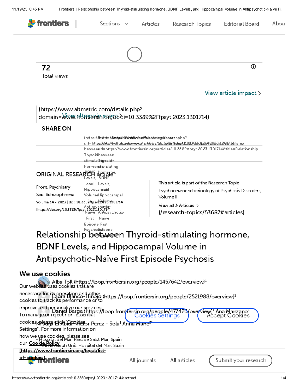 Frontiers Relationship between Thyroid-stimulating hormone, BDNF Levels ...