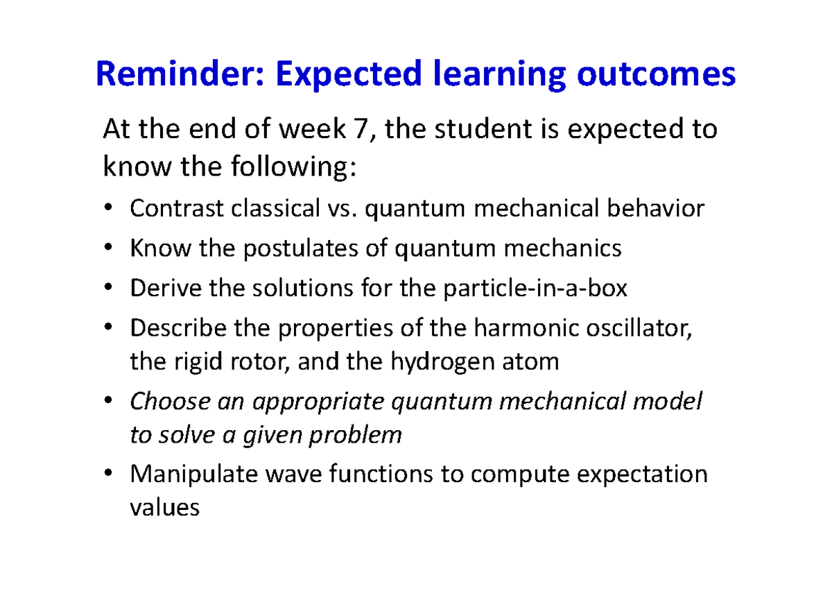 Lecture Slides 07 - Notes - Reminder: Expected learning outcomes At the ...