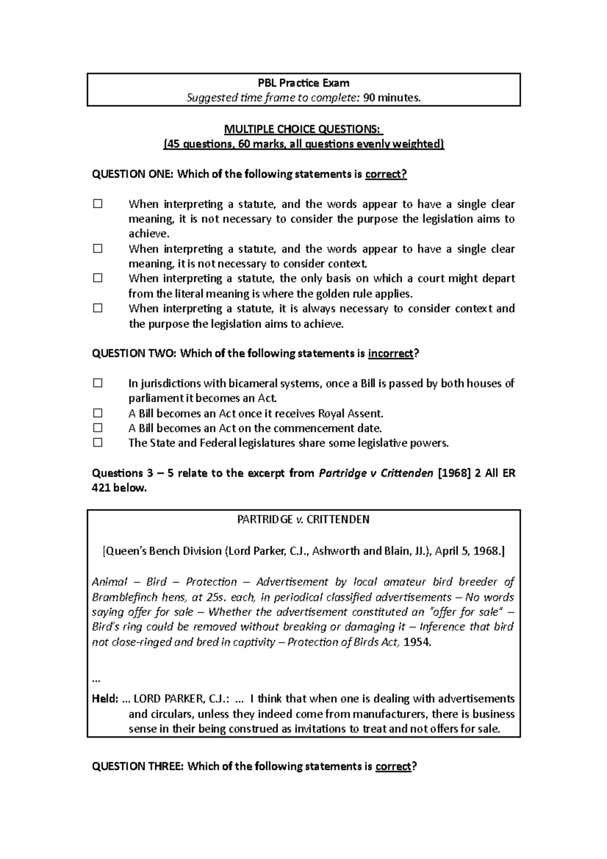 Practice exam (clean)-1 - PBL Practice Exam Suggested time frame to ...