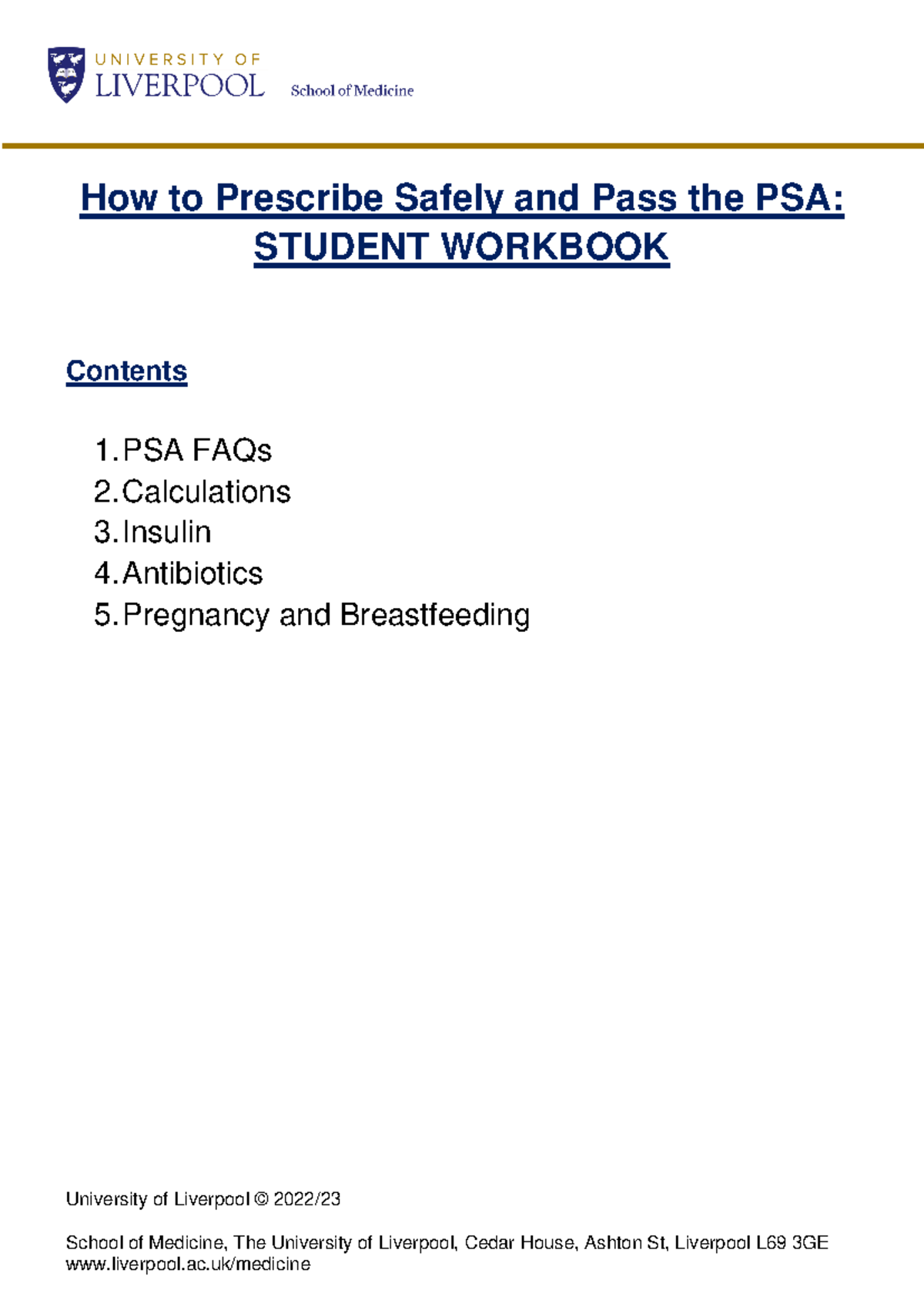 Pass the PSA Student Workbook 2022 - University of Liverpool © 2022 ...