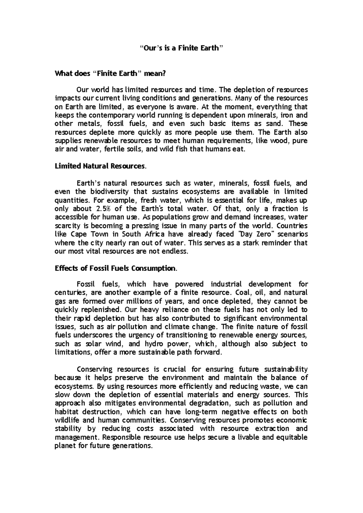 OUR'S IS A Finite Earth - NONE - “Our’s is a Finite Earth” What does ...