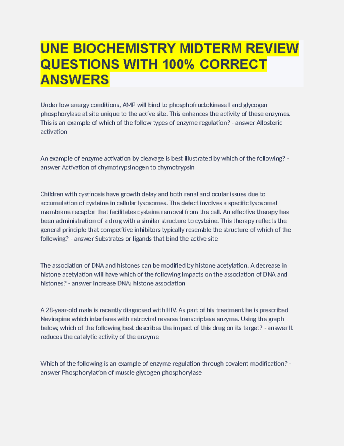 UNE Biochemistry Midterm Review Questions WITH 100% Correct Answers ...