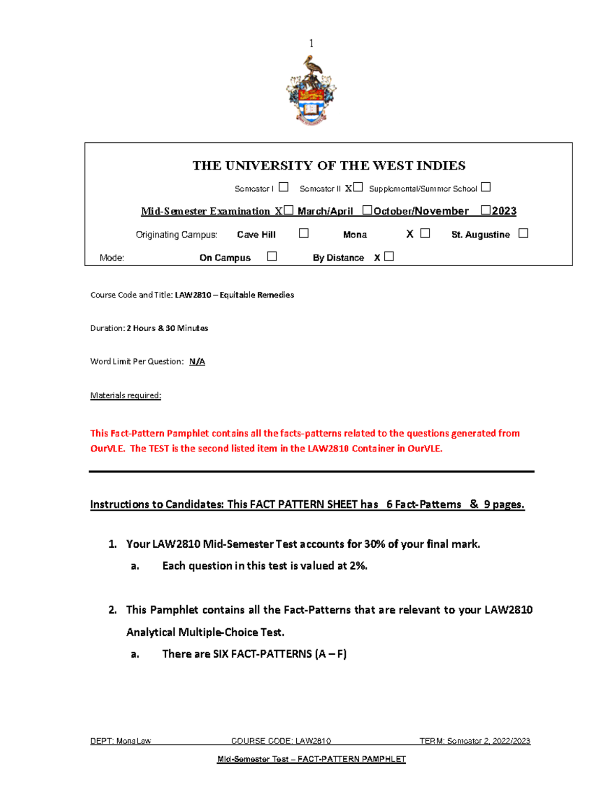 Fact-Pattern Pamphlet - LAW2810 Mid-Semester AMCT (2023) - DEPT ...