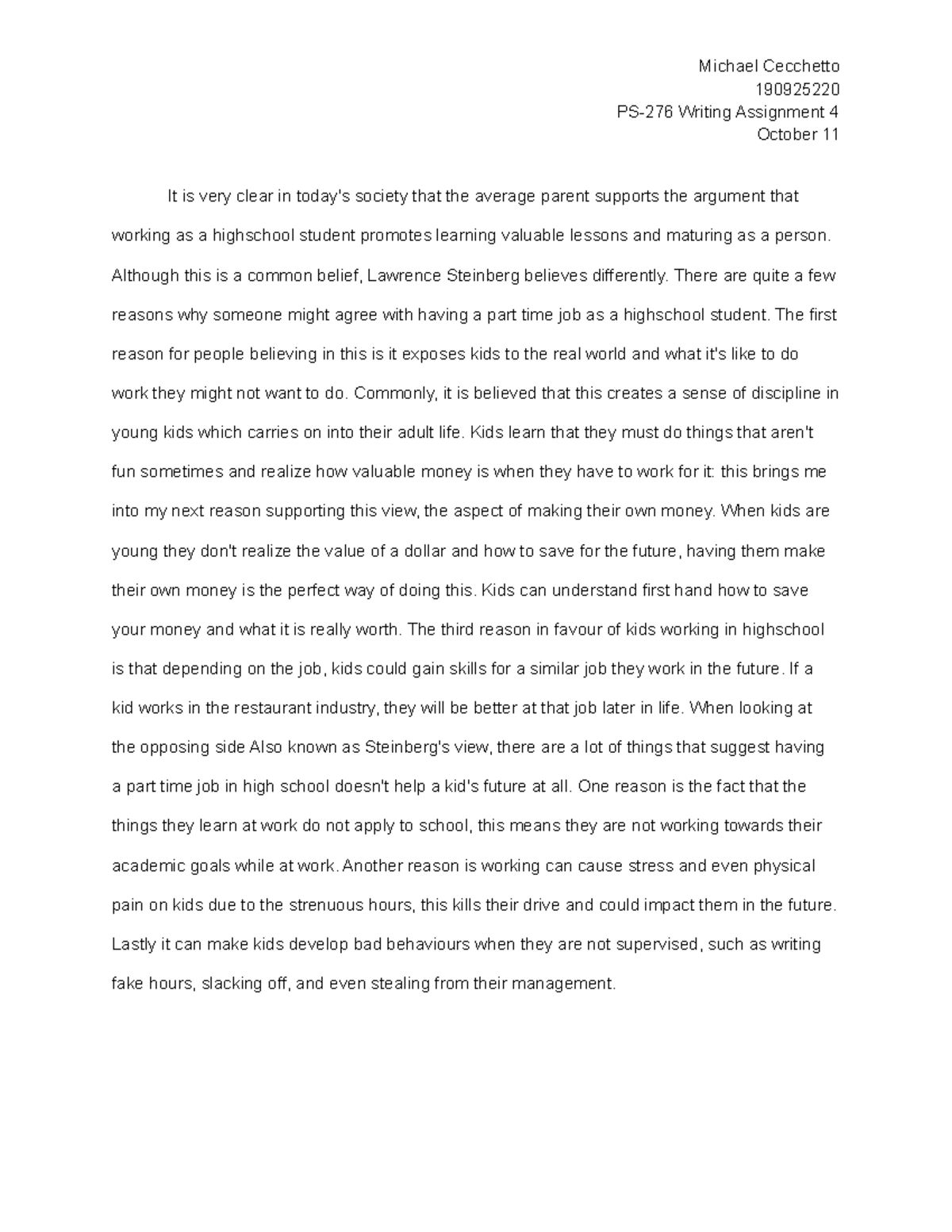 PS-276 Writing Assignment 4 - PS276 - WLU - Studocu