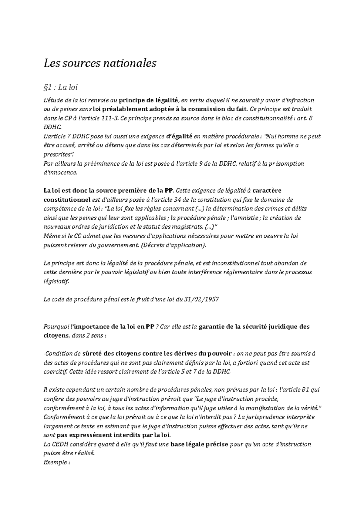 Les sources nationales - Ce principe est traduit dans le CP à l’article ...