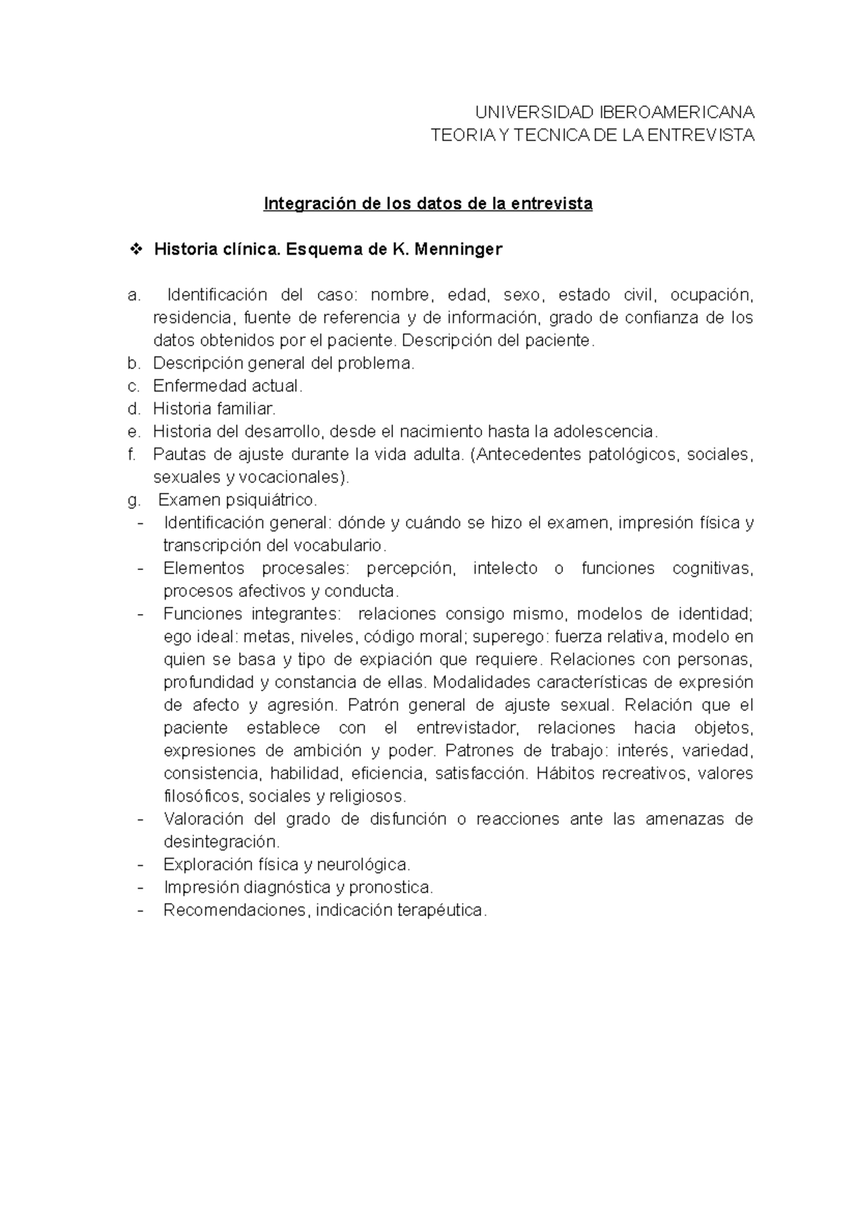 Resumen - Integración de los datos de la entrevista - UNIVERSIDAD ...