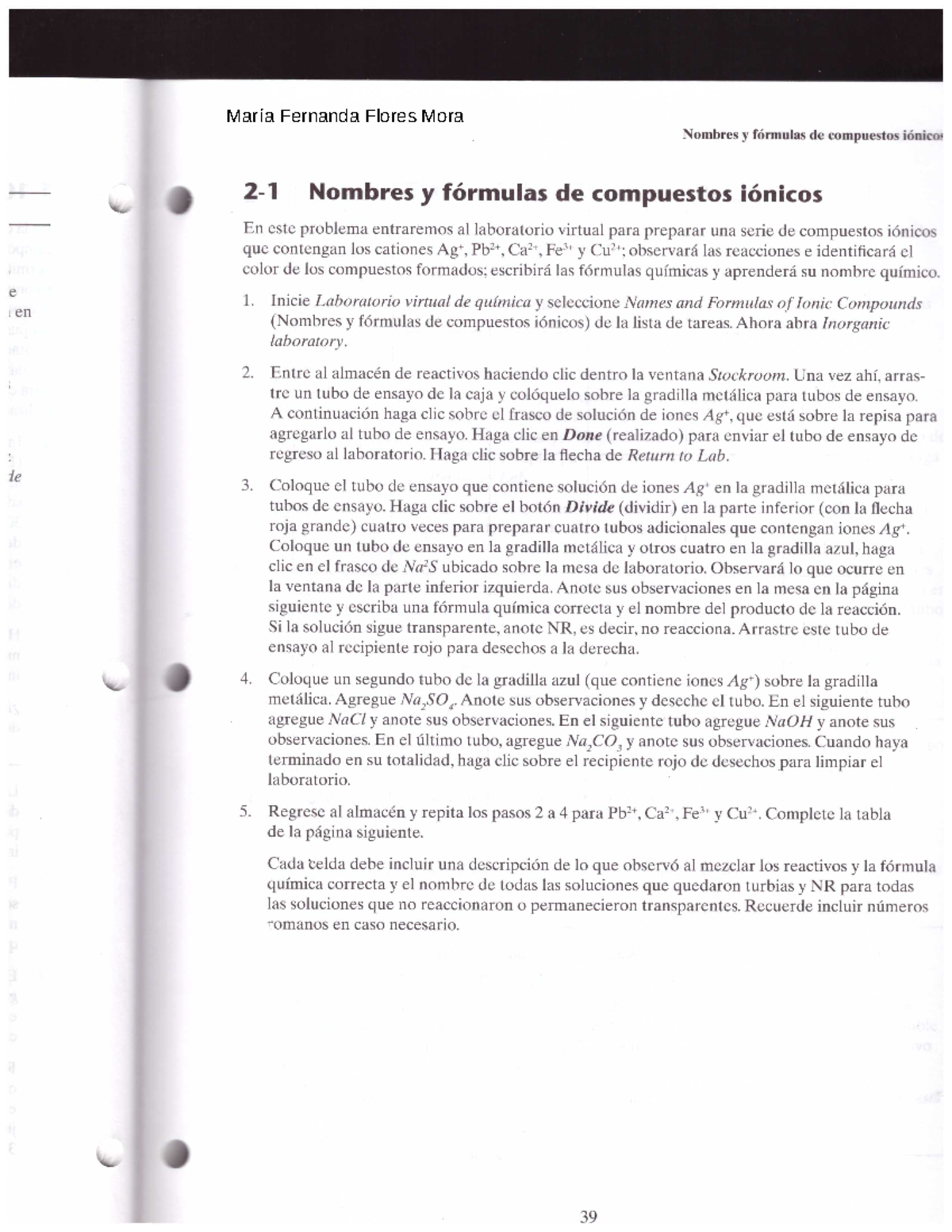 Practica No5.Chem Lab. Nombres y formulas de compuestos iònicos ...
