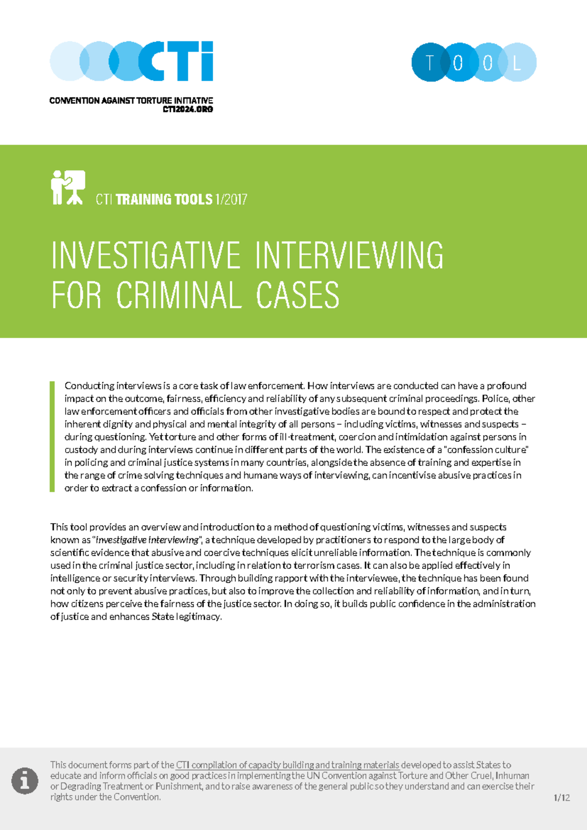 CTI-Training Tool Investigative-Interviewing - T O O L INVESTIGATIVE ...