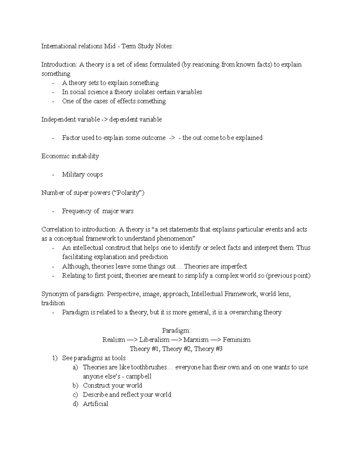 International relations Study Notes - International relations Mid ...