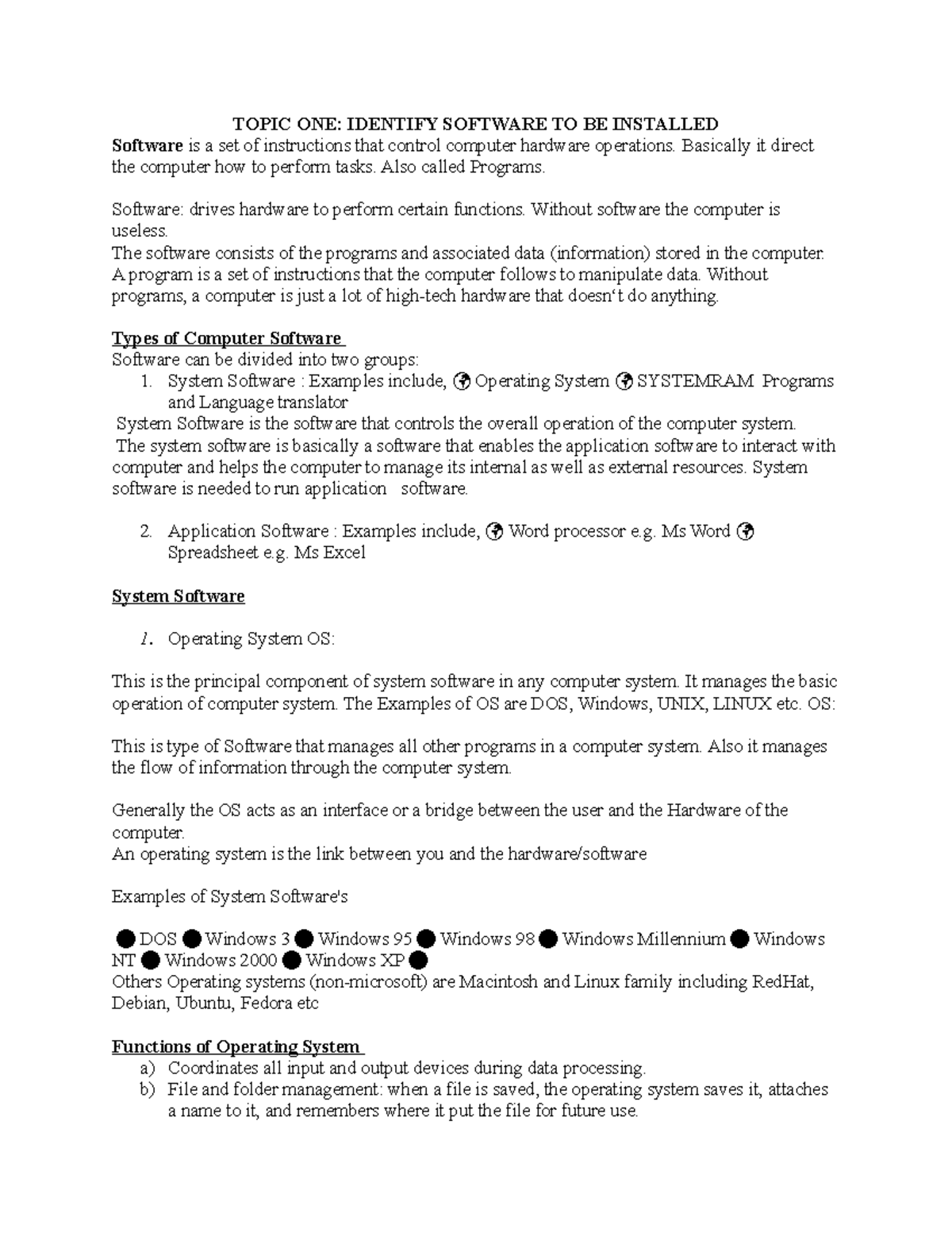 Introduction to Software Installation in Operating Ssytems - TOPIC ONE ...