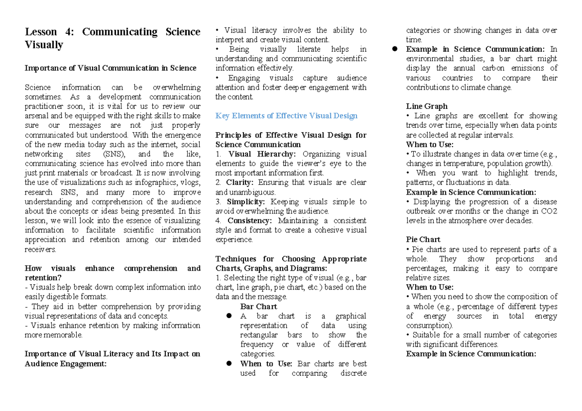 Sci Comm - Finals - Lecture - Lesson 4: Communicating Science Visually Importance of Visual ...