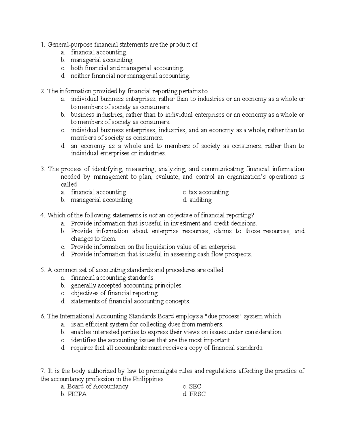 Basic Accounting Review Questions - General-purpose financial ...