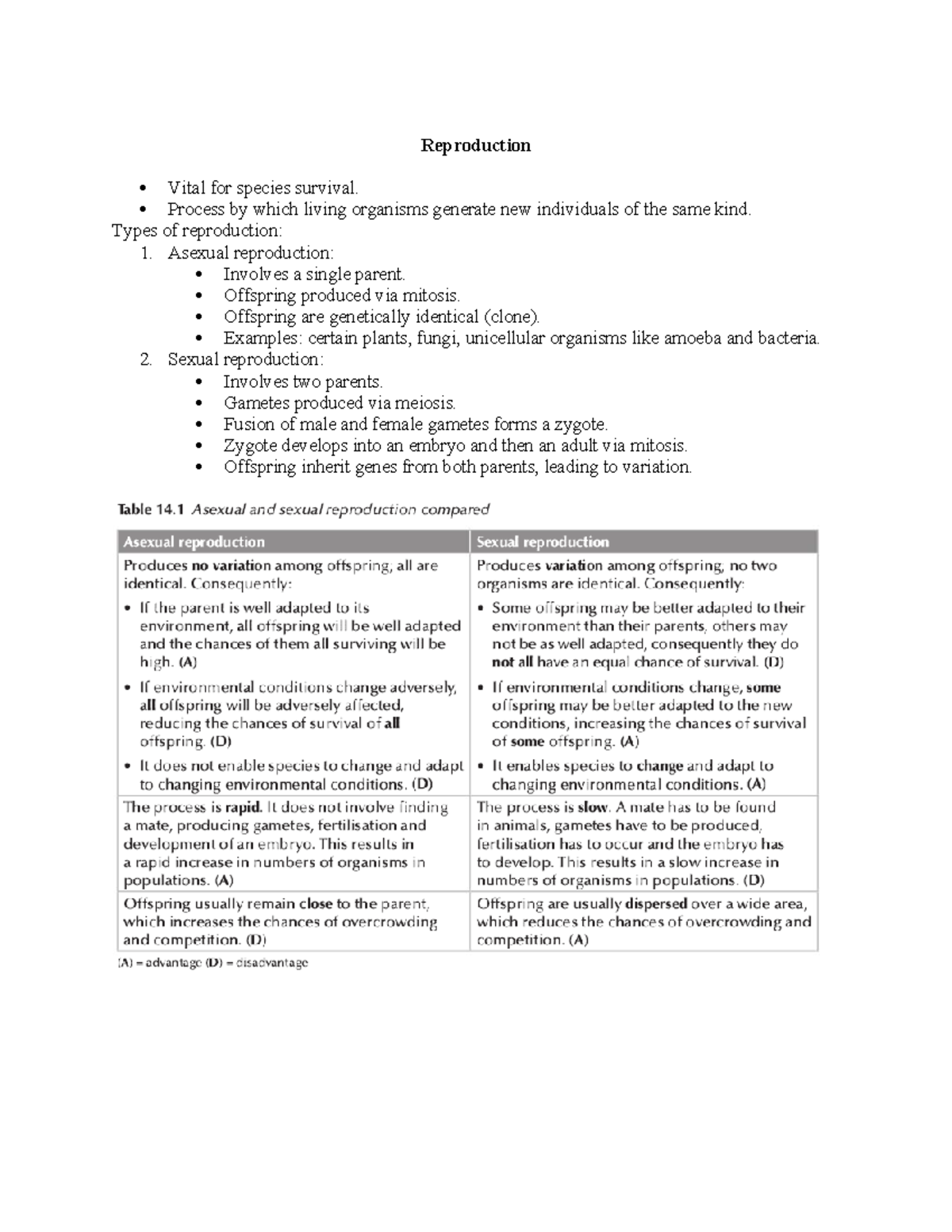 Reproduction - notes - Reproduction Vital for species survival. Process ...