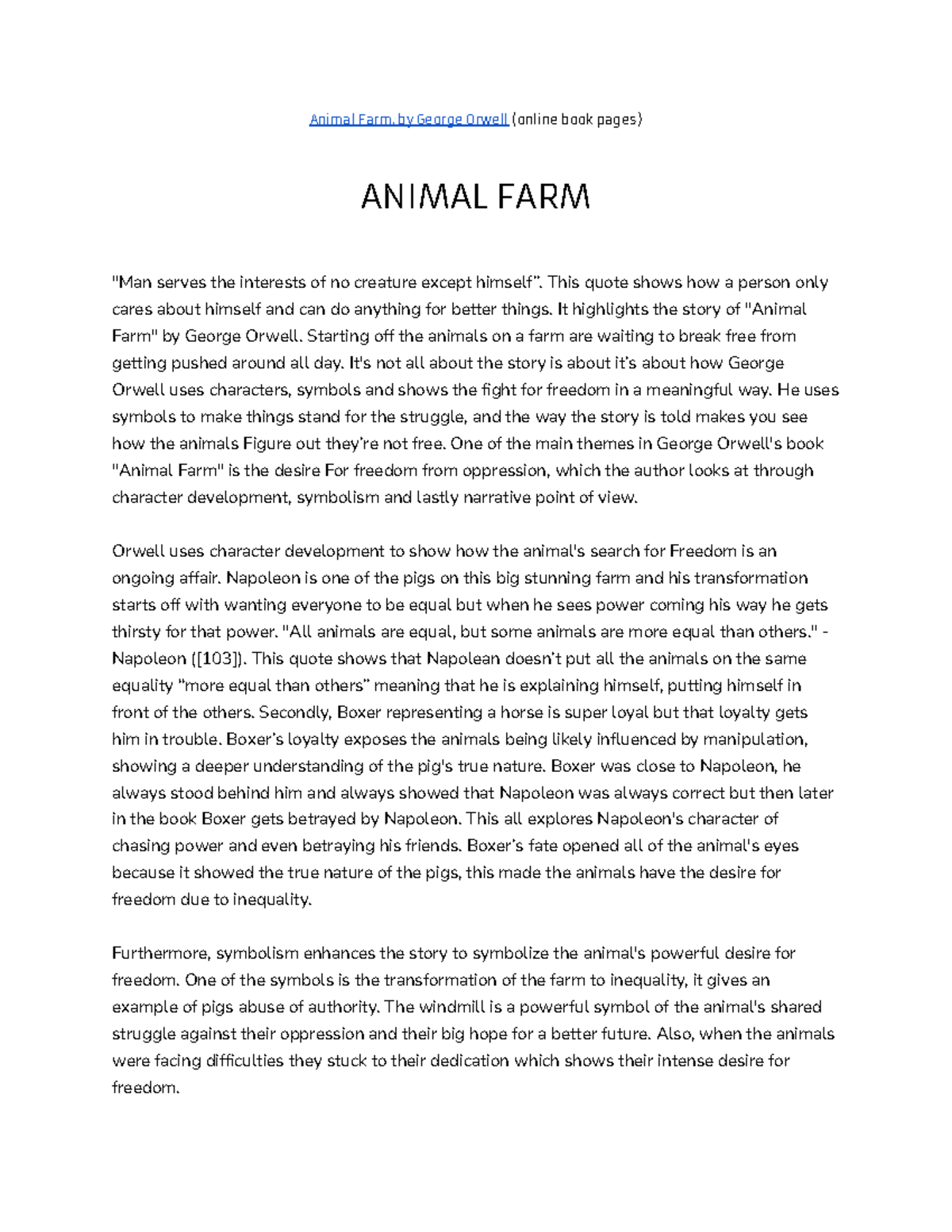 Animal Farm, by George Orwell - This quote shows how a person only ...
