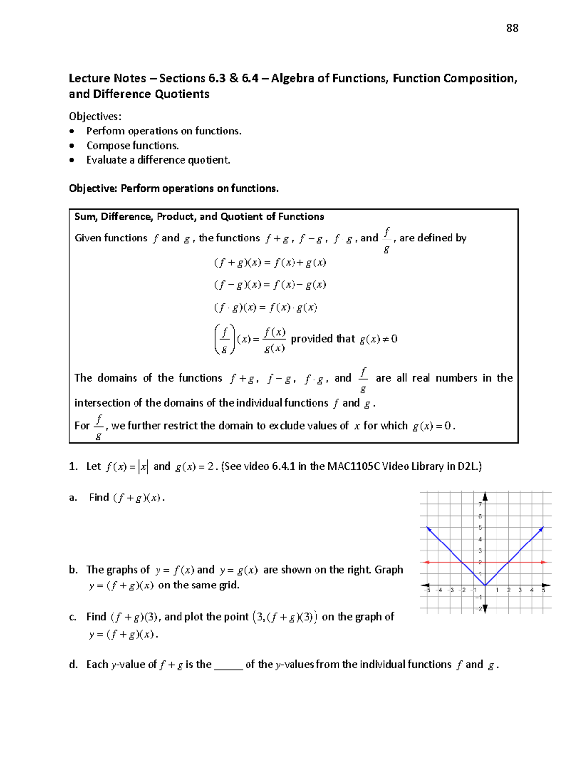 M1105C 6.3 & 6.4 LN Algebra of Functions, Compostion, Diff Quotient W ...
