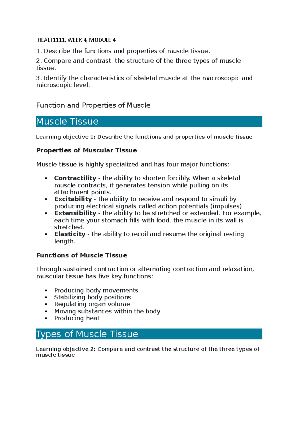 HEALT1111 W4,M4 - Lecture notes 4 - HEALT1111, WEEK 4, MODULE 4 1 ...