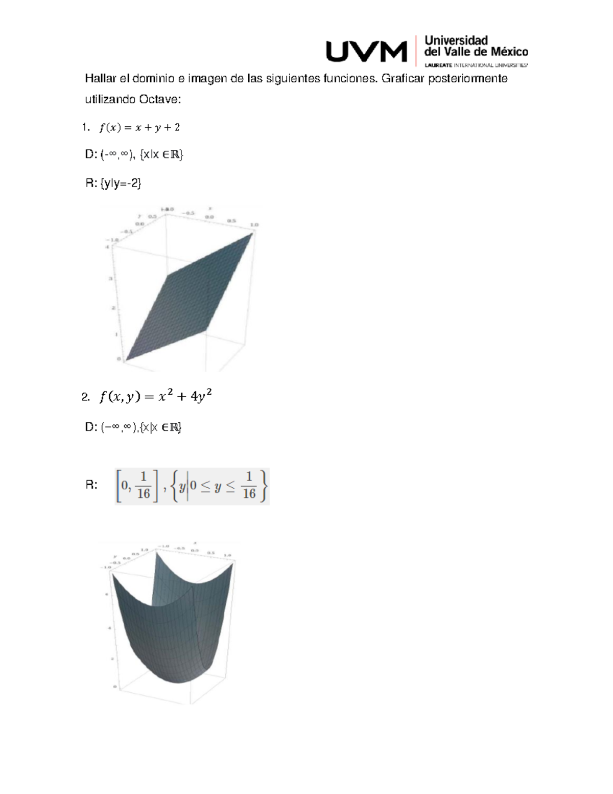 Actividad 2 Calculo Vectorial - Hallar el dominio e imagen de las ...