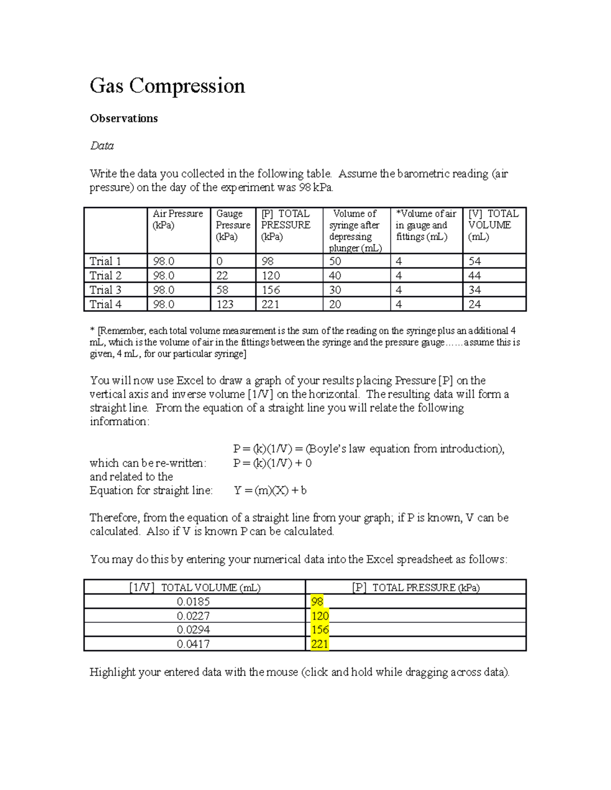 Mark Parker Virtual Lab 10 - Gas Compression Observations Data Write ...