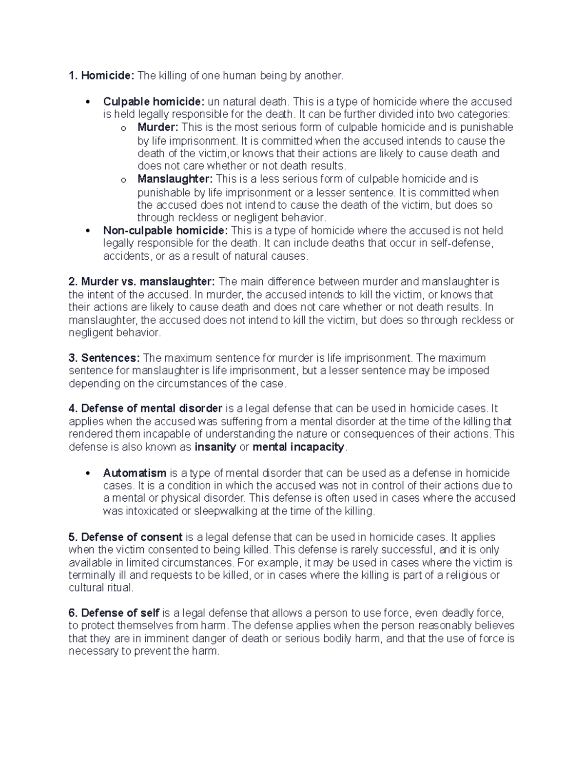 Review TEST 2 WITH Answer - Homicide: The killing of one human being by ...