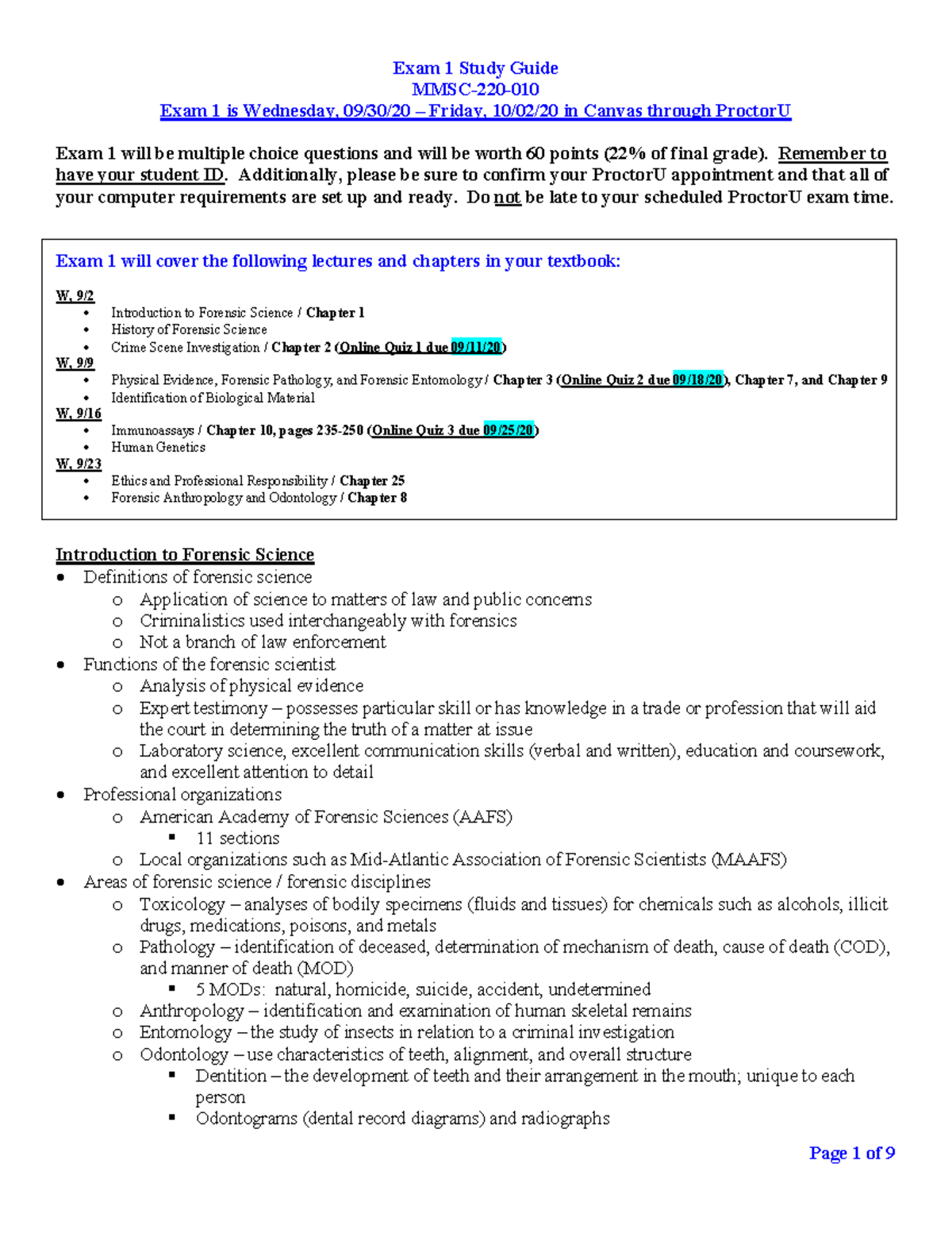 MMSC220F20smith SG 1 - Exam 1 Study Guide MMSC-220- Exam 1 is Wednesday ...