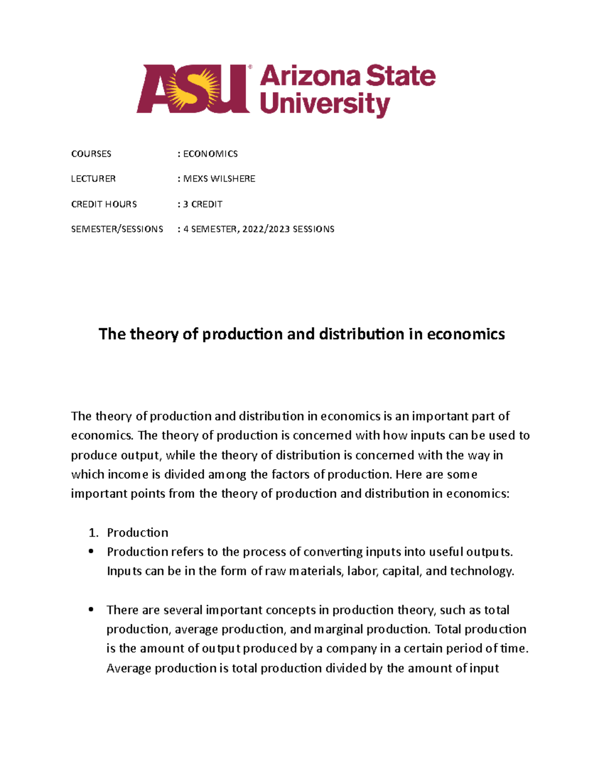 The theory of production and distribution in economics - The theory of ...