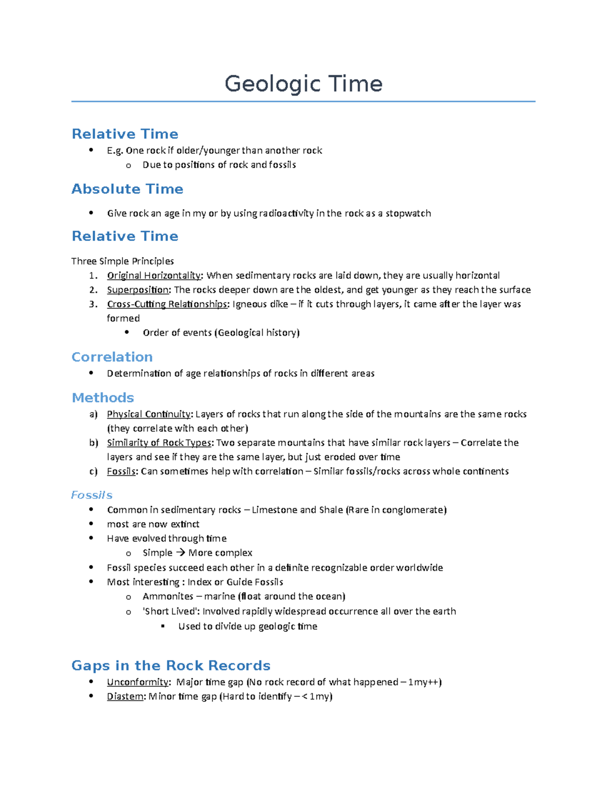 Geologic Time - notes - Geologic Time Relative Time E. One rock if ...