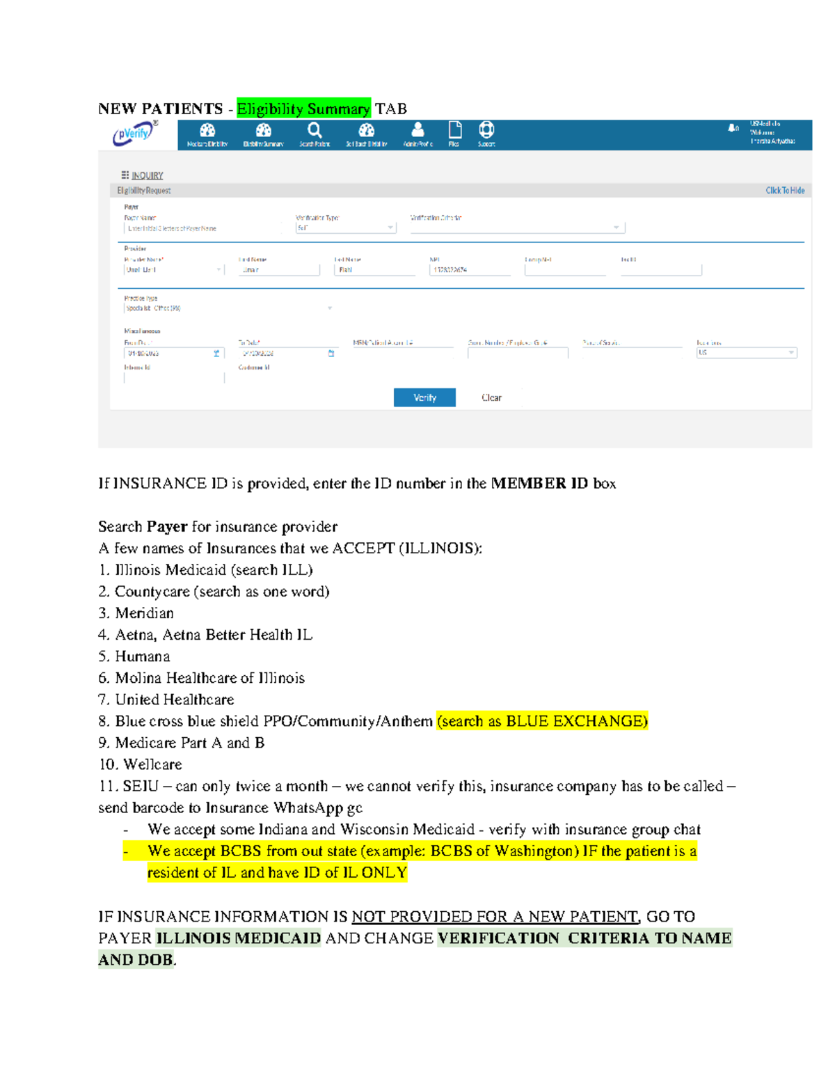 Pverify - how to verify insurance - NEW PATIENTS - Eligibility Summary ...