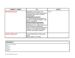 6.6B Matter & Energy Calculating Density - SUBJECT / GRADE S. DATES 6th ...