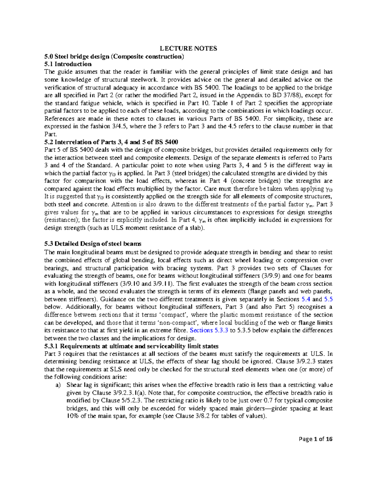 CSE 516 - Design OF Bridges Notes-steel - LECTURE NOTES 5 Steel bridge ...