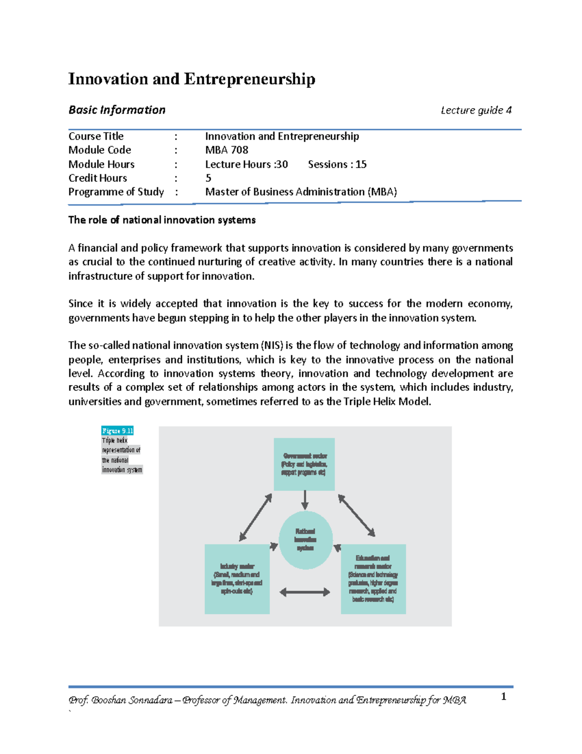 Innovation and Entrepreneurship - Lecture guide 4 - Prof. Booshan ...