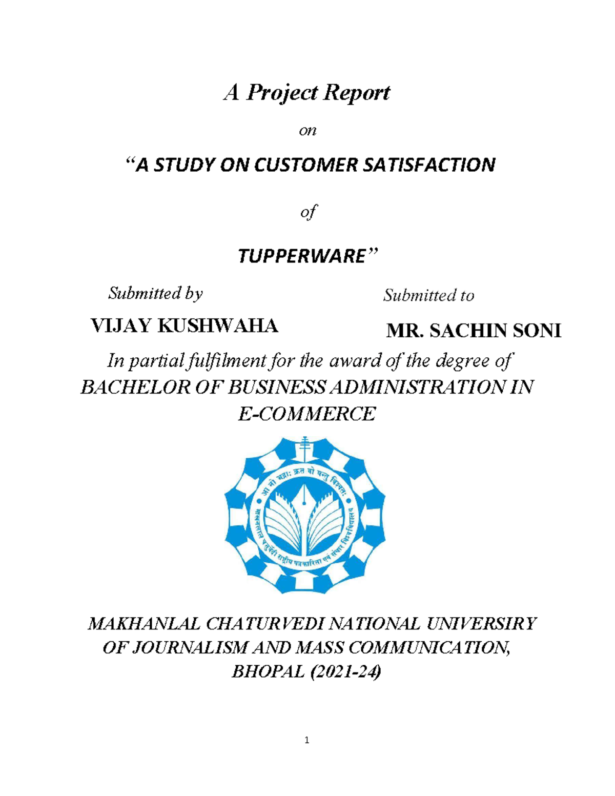 Final Project Minor - A Project Report on “A STUDY ON CUSTOMER ...